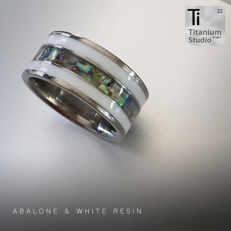 Abalone and White Resin Inlay Ring – Titanium Studios Pty Ltd