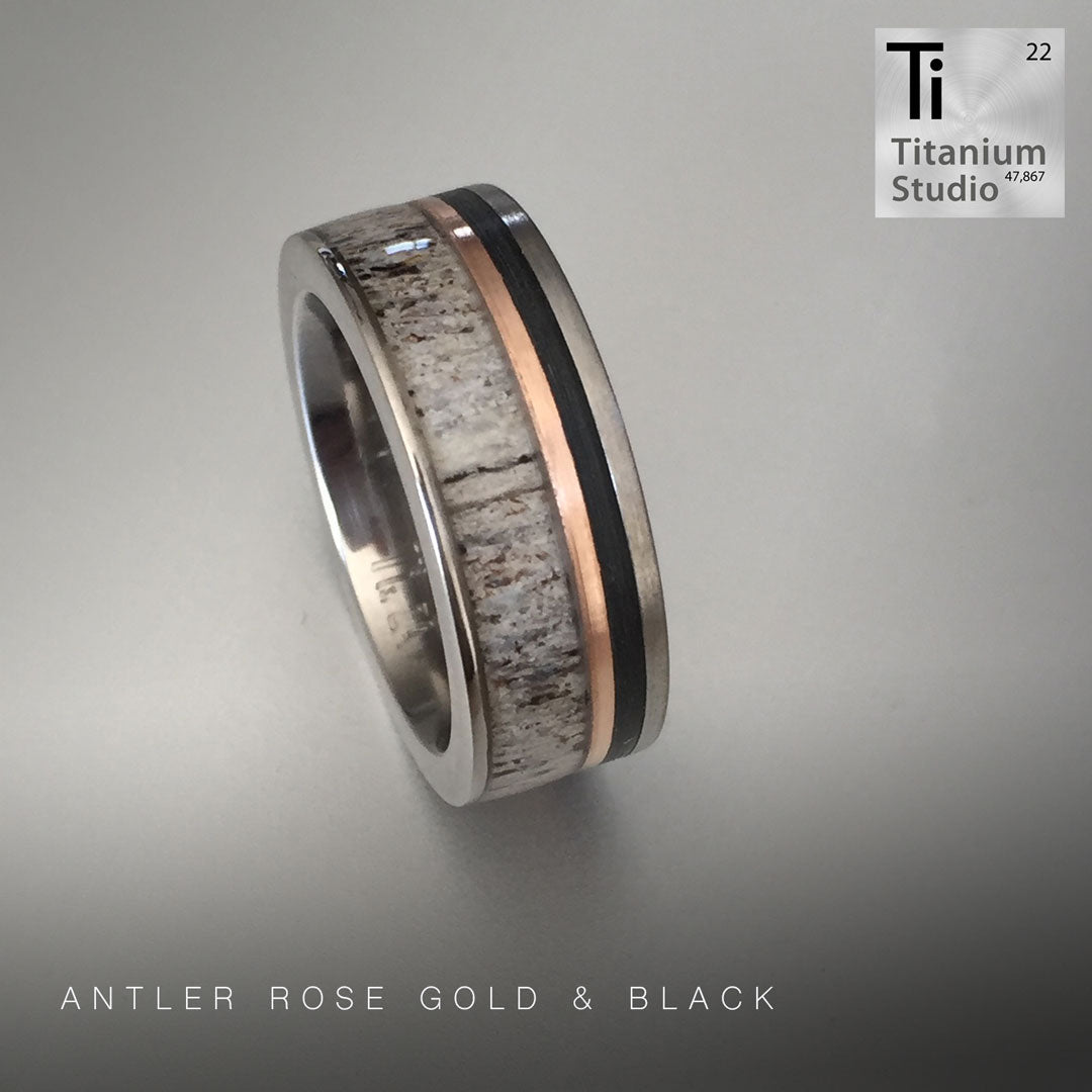 Antler Rose Gold and Black Titanium Ring. – Titanium Studios Pty Ltd