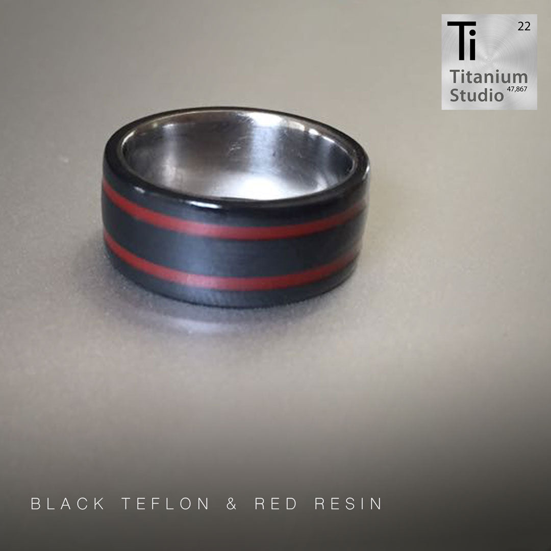 Black Teflon Coated Ring with Red Resin Inlay – Titanium Studios Pty Ltd