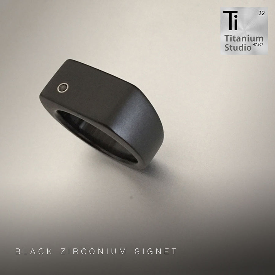 Black Zirconium Signet Ring With Black Diamond – Titanium Studios Pty Ltd
