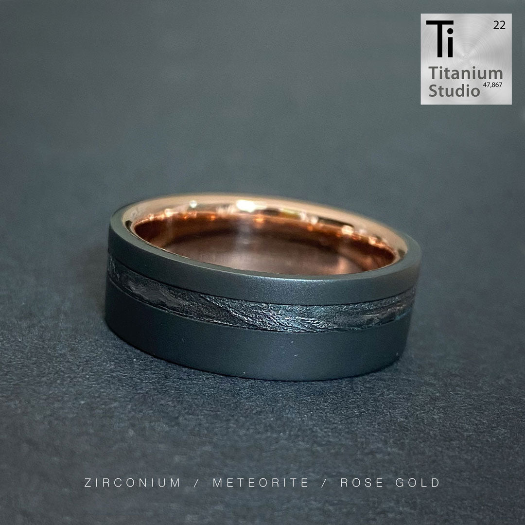 Black Zirconium with Meteorite Inlay and 9ct Rose Gold Inner – Titanium ...