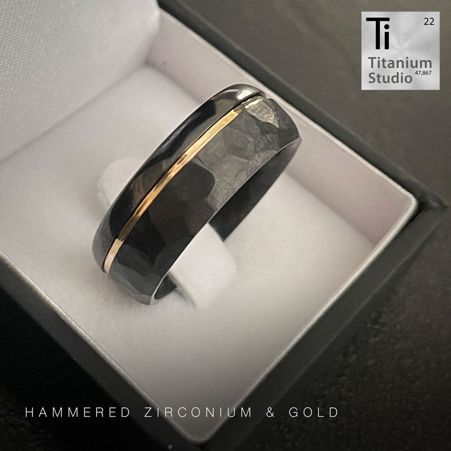Hammered Black Zirconium Ring with Yellow Gold Inlay – Titanium Studios ...