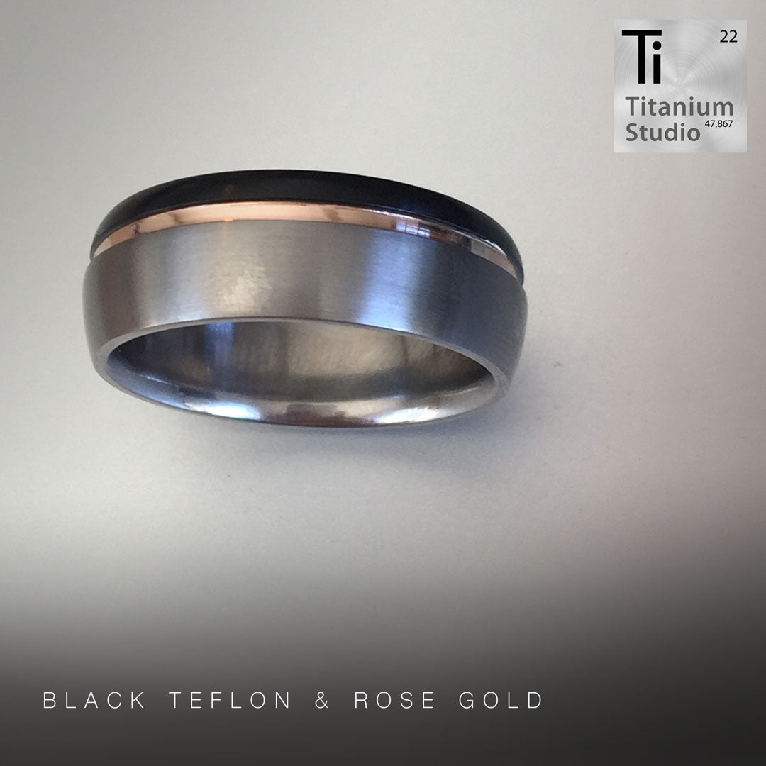 Off Centre Black & Rose Gold Ring – Titanium Studios Pty Ltd