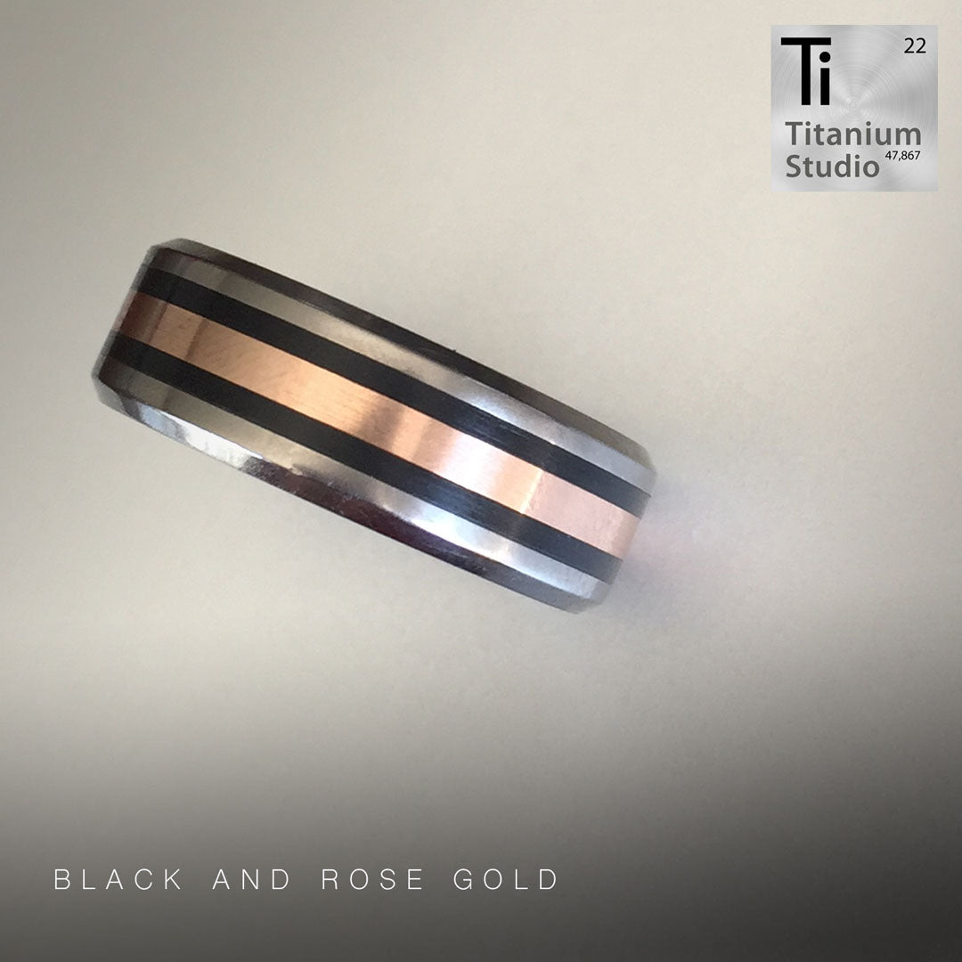 Rose Gold and Double Black Inlay Ring – Titanium Studios Pty Ltd